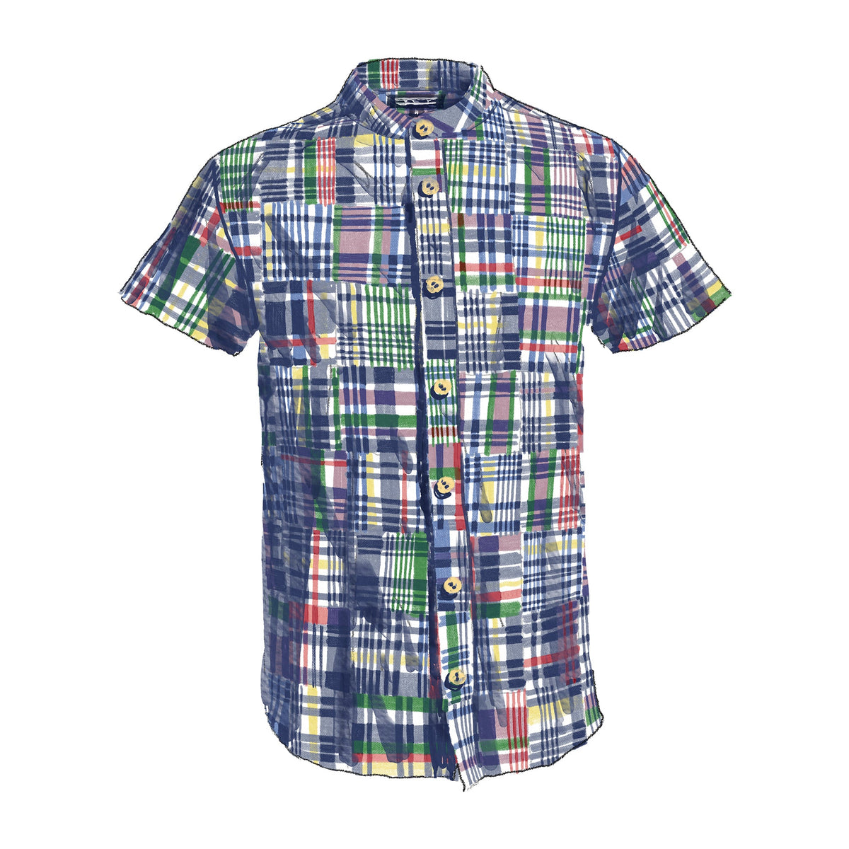 Short Sleeve Madras Patchwork Shirt - The J. Peterman Company
